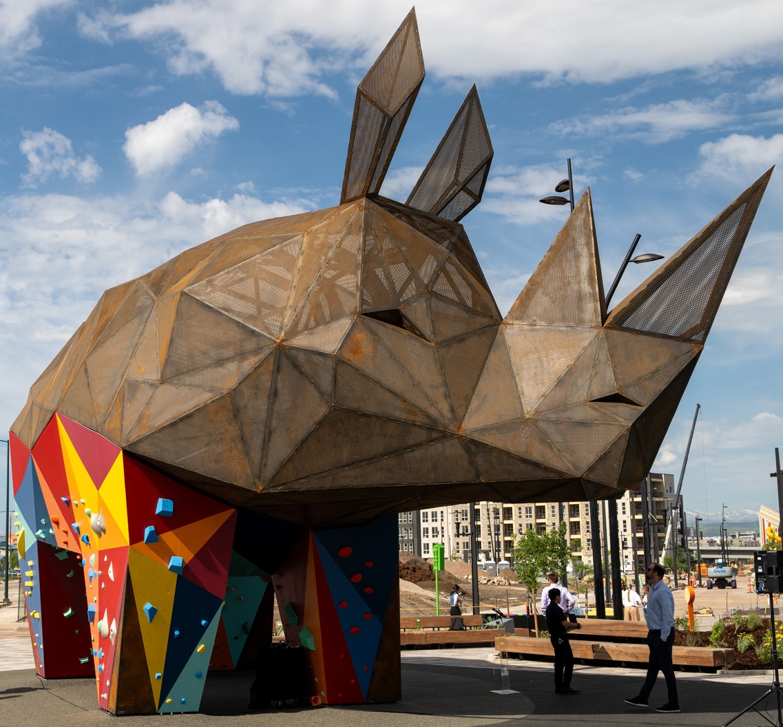 Rhino Sculpture in Denargo Market Officially Named ‘Rhingo’ - OUT FRONT